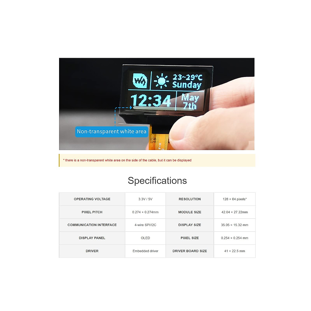 1.51inch Transparent OLED Display Module 128×64 Resolution Light Blue Color Display OLED for ...