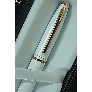 A.T. Cross Pearlescent Lightening White Medalist and 23KT Rose Gold Appointments and Cross signature mid Band Calaise Ballpoint Pen and two Bonus refills A Gift Pen for Anyone and Any Occasion