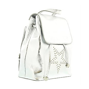 Pierre Cardin Silver Leather Metallic Star Studded Medium Fashion Backpack for womens