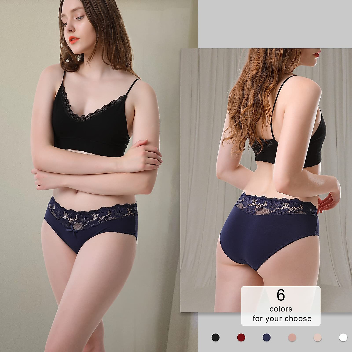 BIONEK Womens Underwear Cheeky Cotton,Bikini Panties Hipster Briefs Lace Soft Breathable 3/4/6 Pack S-XL