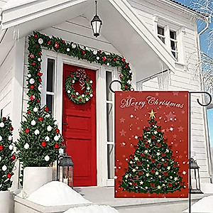 𝑨𝑶𝑫𝑬𝑹𝑻𝑰 Christmas Garden Flags 12x18 Double Sided, Christmas Tree Design Outdoor Christmas Decorations, Burlap Material Winter Garden for Outside