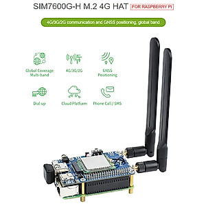Waveshare SIM7600G-H M.2 4G HAT, Compatible with Raspberry Pi 5/4B/3B/Zero/Zero W/Zero 2W/Pico/Pico W/Pico WH, LTE CAT4 High Speed Global Coverage Multi Band 4G/3G/2G, GNSS