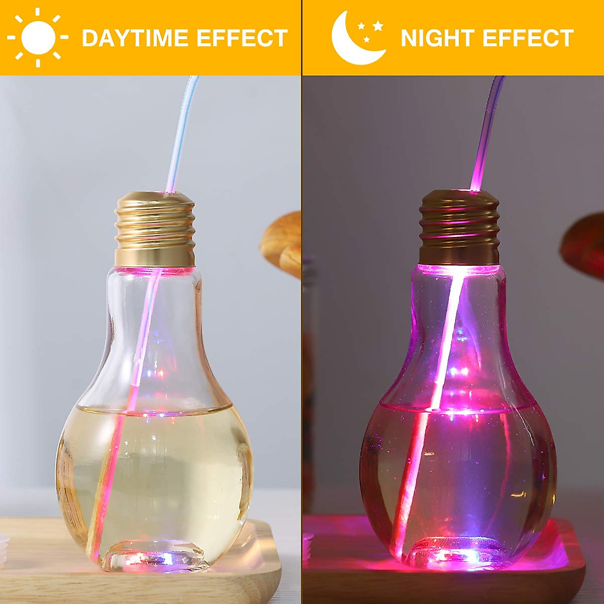 BESTOYARD 500ML Light Bulb Shaped Bottle Glowing Glass Cup Novelty Drinking Bottle for Party Home Bar Drinks Beers Cocktails