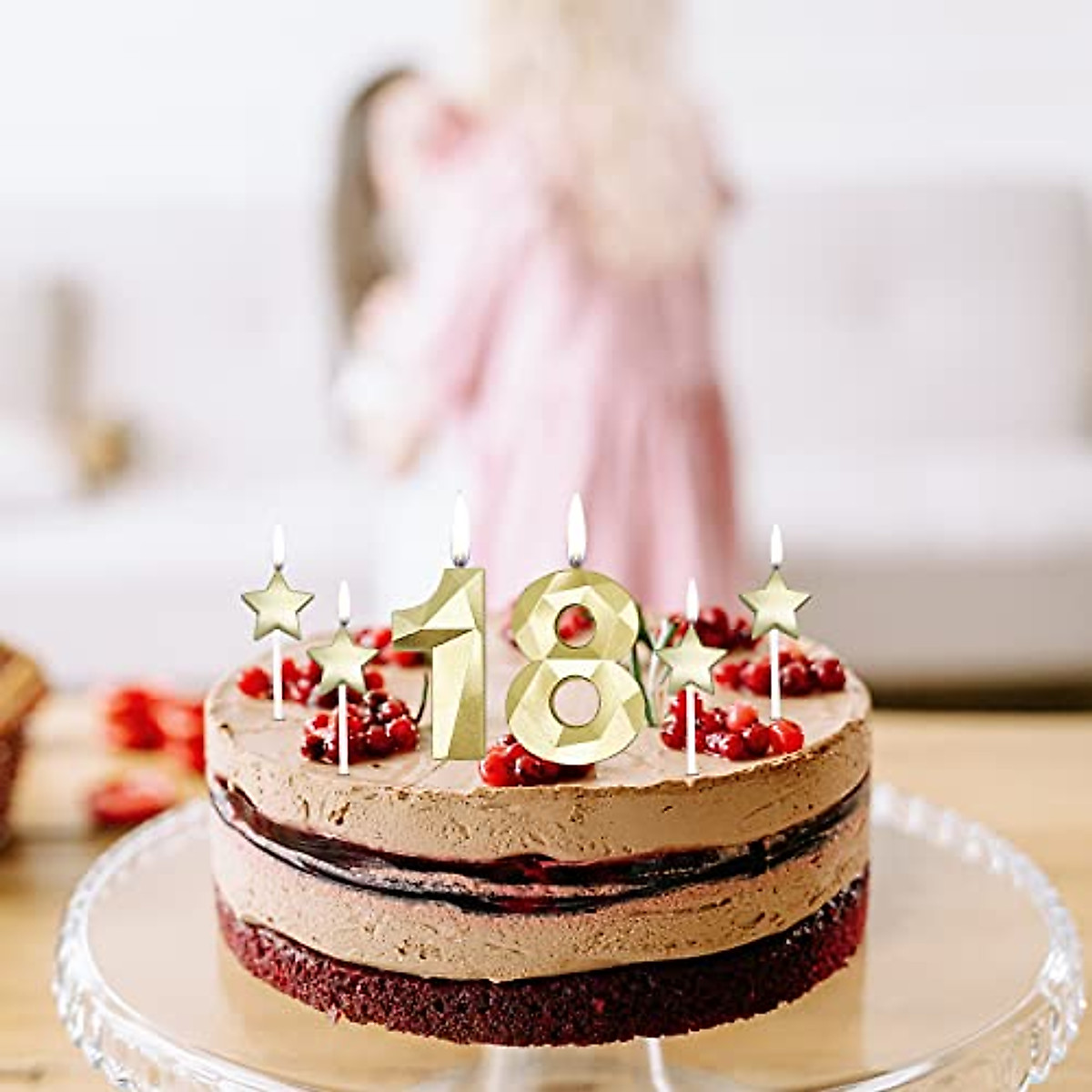 18th Birthday Candles for Cake - Number 18 & 81 & 1 & 8 Birthday Candles and Glitter Star Birthday Candles 2 Inch 3D Diamond Shape Number Candles for Birthday Party Anniversary Kids Adults(Gold)