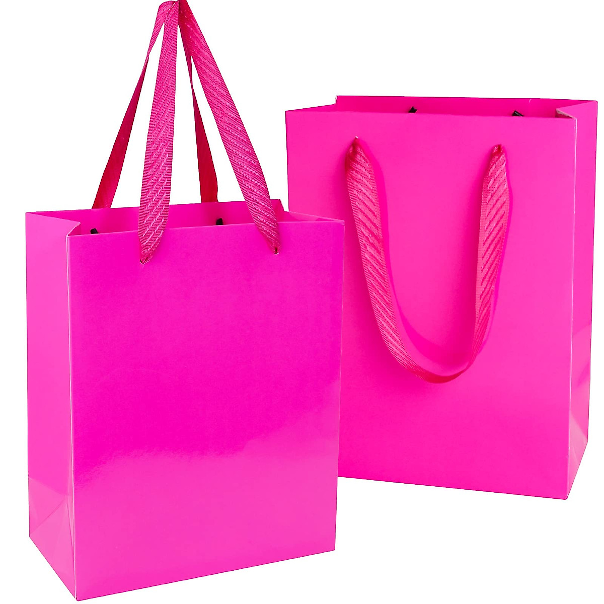 UnicoPak Hot Pink Gift Bags Medium Size 8x4x10 20Pcs, Glossy Finish Waterproof Paper Gift Bags with Handles, Party Bags Pink Gift Bags for Birthday, Party, Wedding, Bridal Shower, Shopping
