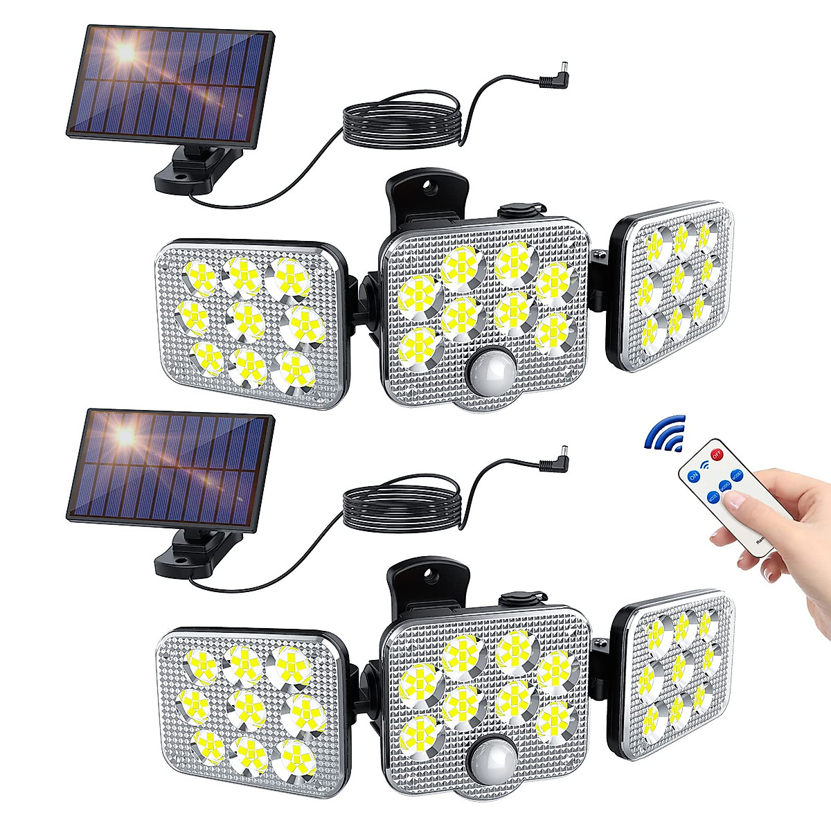 Solar Lights Outdoor, 164 Led Flood Light Outdoor IP65 Waterproof, 3 Heads Solar Security Lights with Motion Sensor, Motion Sensor Lights for Garage Garden Yard Patio, 2 Pack Outdoor Solar Lights