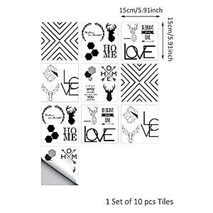 Tile Stickers Elk Black White Stick on Tiles Bathroom PVC Self Adhesive Wall Tiles Kitchen Stick on Wall Tiles Waterproof Peel and Stick Floor Tiles Self Adhesive Tiles for Walls (Size : 10x10x10 pcs