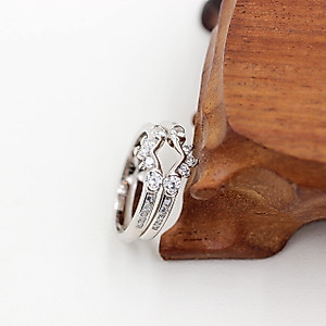 Uloveido 925 Sterling Silver Cubic Zirconia 2 Stackable Rings Enhancer for Women Wedding Engagement Anniversary Promise Rings Y1519 (Size 9)