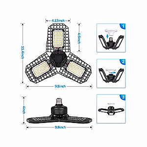 Gyrategirl LED Garage Light, 80W Garage Light 8000LM Deformable Led Shop Lights with 3 Adjustable Wings, Folding Garage Lights Shop Lighting, E26/E27 Panel Lights for Garage/Warehouse/Basement
