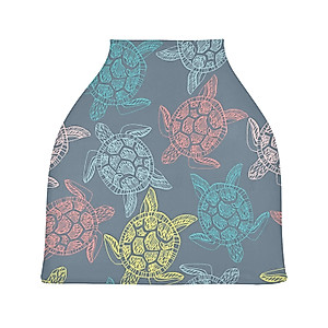 WELLDAY Baby Car Seat Covers Colorful Sea Turtles Stretchy Breastfeeding Scarf Breathable Infant Carseat Canopy Nursing Covers Multi Use for Stroller High Chair Shopping Cart Boys and Girls