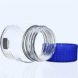 Paalee 6 Pack Graduated Round Reagent Bottle Set, Wide Mouth Borosilicate Glass Lab Media Storage with GL80 Blue Polypropylene Screw Caps, Leakproof and Autoclavable (250ml)