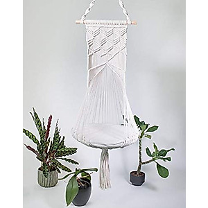 Cat Hand-Woven Hanging Hammock Basket, Cat Hammock Chair, Pet Hanging Basket Chair, Cat Bed Cotton Rope Weaving Macrame Pet Hammock Indoor Outdoor Garden Yard Theme Decoration (A, White)