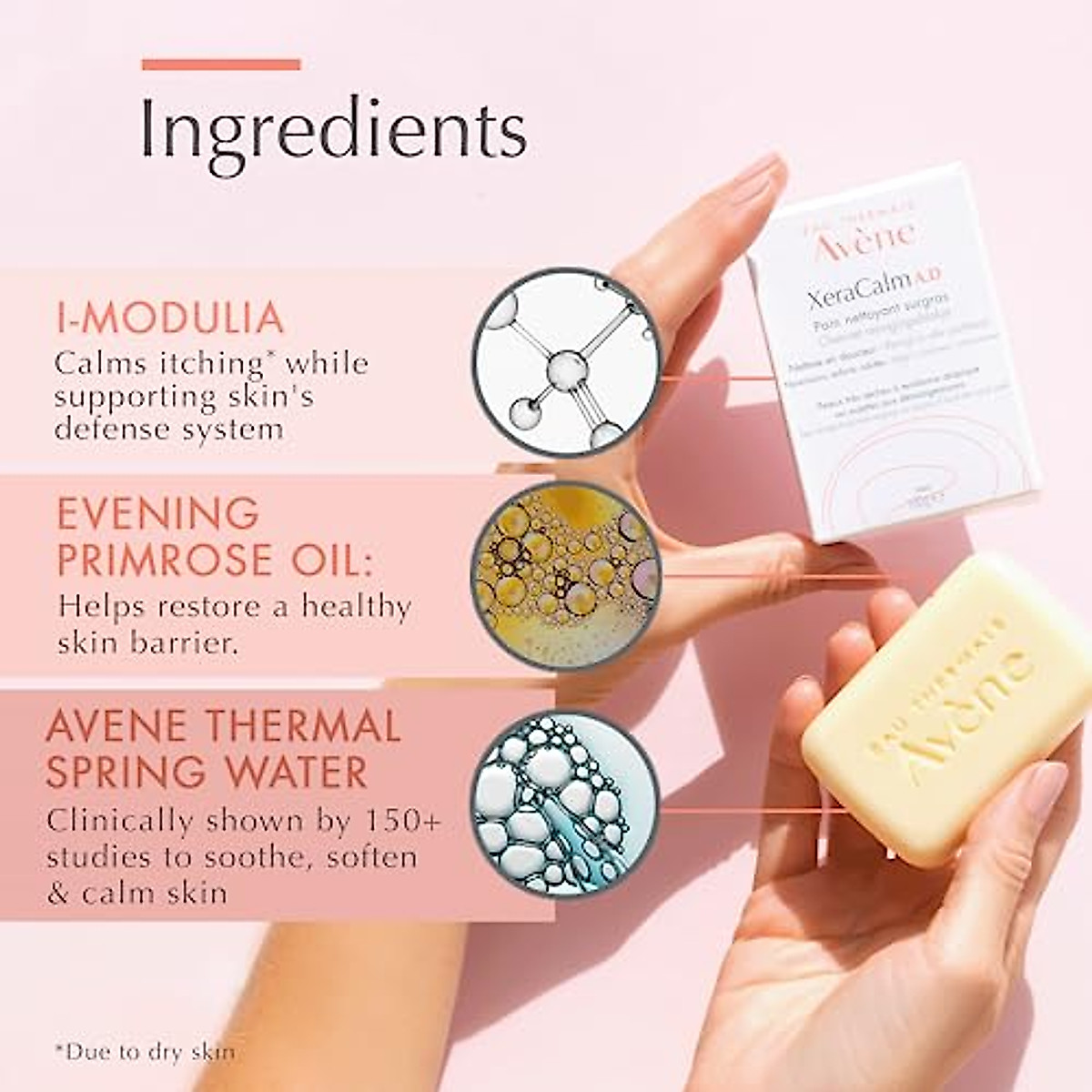 Avene Xercalm A.D Ultra-Rich Cleansing Bar for Atopic Dermatitis, Eczema Prone Skin, Fragrance-Free, 100 g