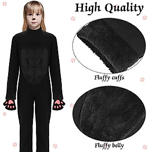 Ramede Halloween Cat Costume for 6-16 Years Girls Black Cat Costume with Gloves Headband Tail Stickers for Kids(Size 130)