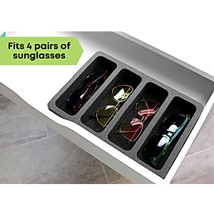 Polar Whale Sunglasses Drawer Organizer Tray Insert for Home Bedroom Bathroom Vanity Dresser Counter Table Waterproof Washable Black Foam 4 Compartment 8.25 x 12 Inches