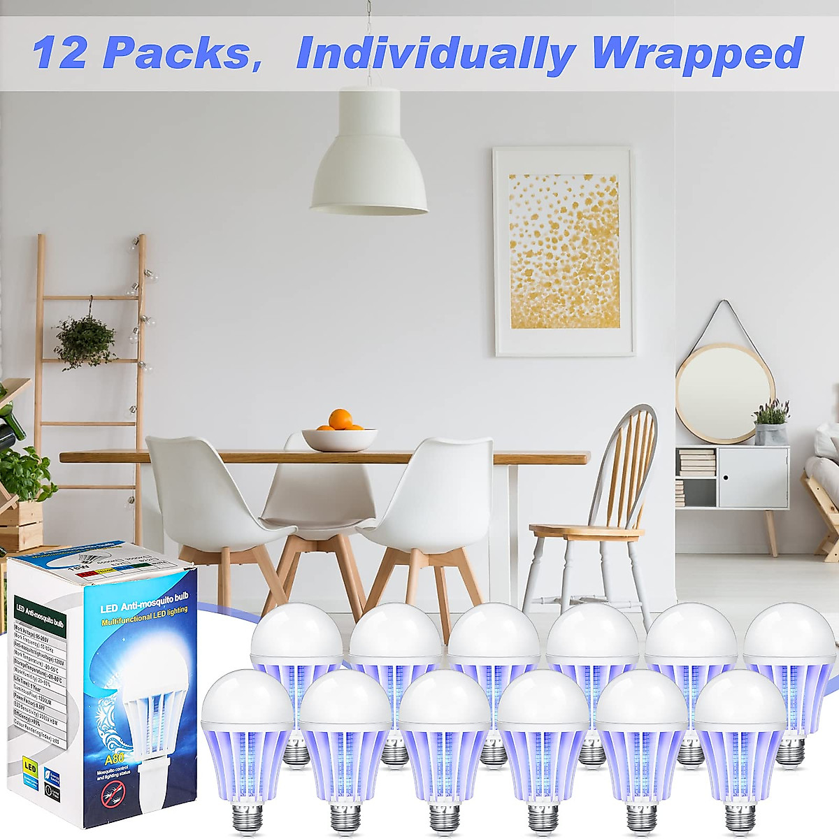 Qualirey Bug Zapper Light Bulb Bulk 2 in 1 Electronic Mosquito Killer Lamp LED Light for Fruit Flies Bug Fly Insect Mosquito Control, Suitable for Indoor Entryway Patio Doorway Corridor (12 Pcs)