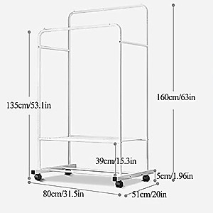 MOAMUN Clothes Rack on Wheels Heavy Duty Rolling Garment Rack, Clothing Organizer Multifunctional Bedroom Clothing Rack(White)