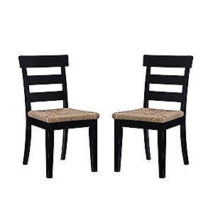 Linon Black Wood Woven Rush Seat, Minelli Dining Chair, Set of 2