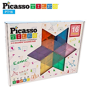 PicassoTiles Magnetic Building Block Set Geometry Shape Magnet Tiles Construction Toy STEM Learning Kit Educational Playset Playboard Pretend Play Stacking Blocks Child Brain Development PT16