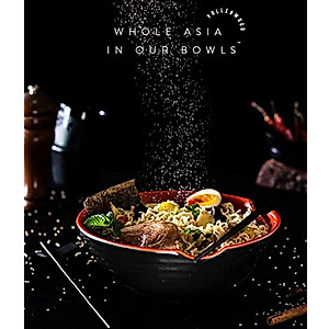 VALLENWOOD 4 XL bowl set, 12 Pieces Ramen Bowl Set, Asian Japanese soup with Spoons and Chopsticks. Restaurant Quality Melamine, Large 52 oz for Noodles, Pho, Udon, Thai, Chinese dinnerware, 9 inch…