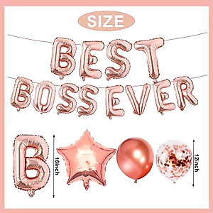 Bosses Day Decorations Best Boss Ever Balloons and Banners Rose Gold Confetti Latex Balloon for Women Happy Boss's Day Party Supplies Best Boss Ever Party Decoration