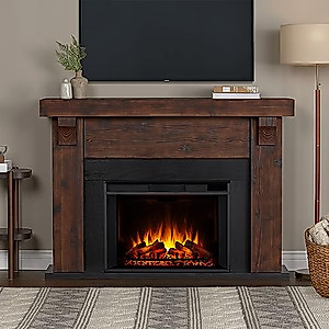 Real Flame Gunnison Grand Electric Fireplace with Remote Control - Realistic Infrared Fireplace - Traditional Brown Wood Indoor Fireplace (8700E-CHBW)