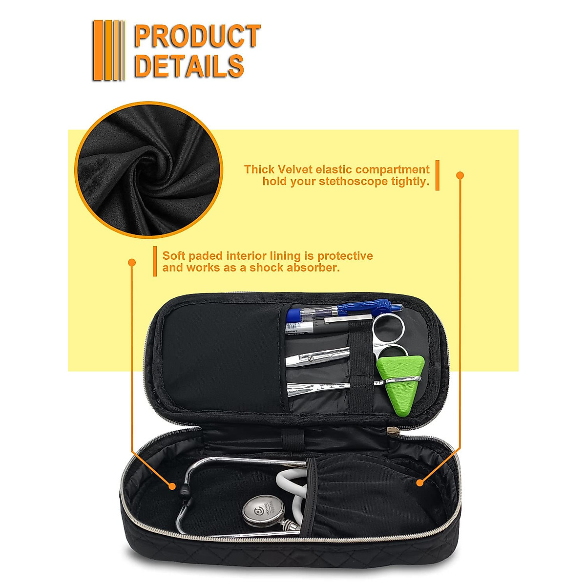 CHELVVG Protective Stethoscope Case, Stethoscope Carrying Bag Travel Case fits for 3M Littmann, Omron, ADC, MDF Stethoscopes with Extra Room for Nurse Accessories, Black