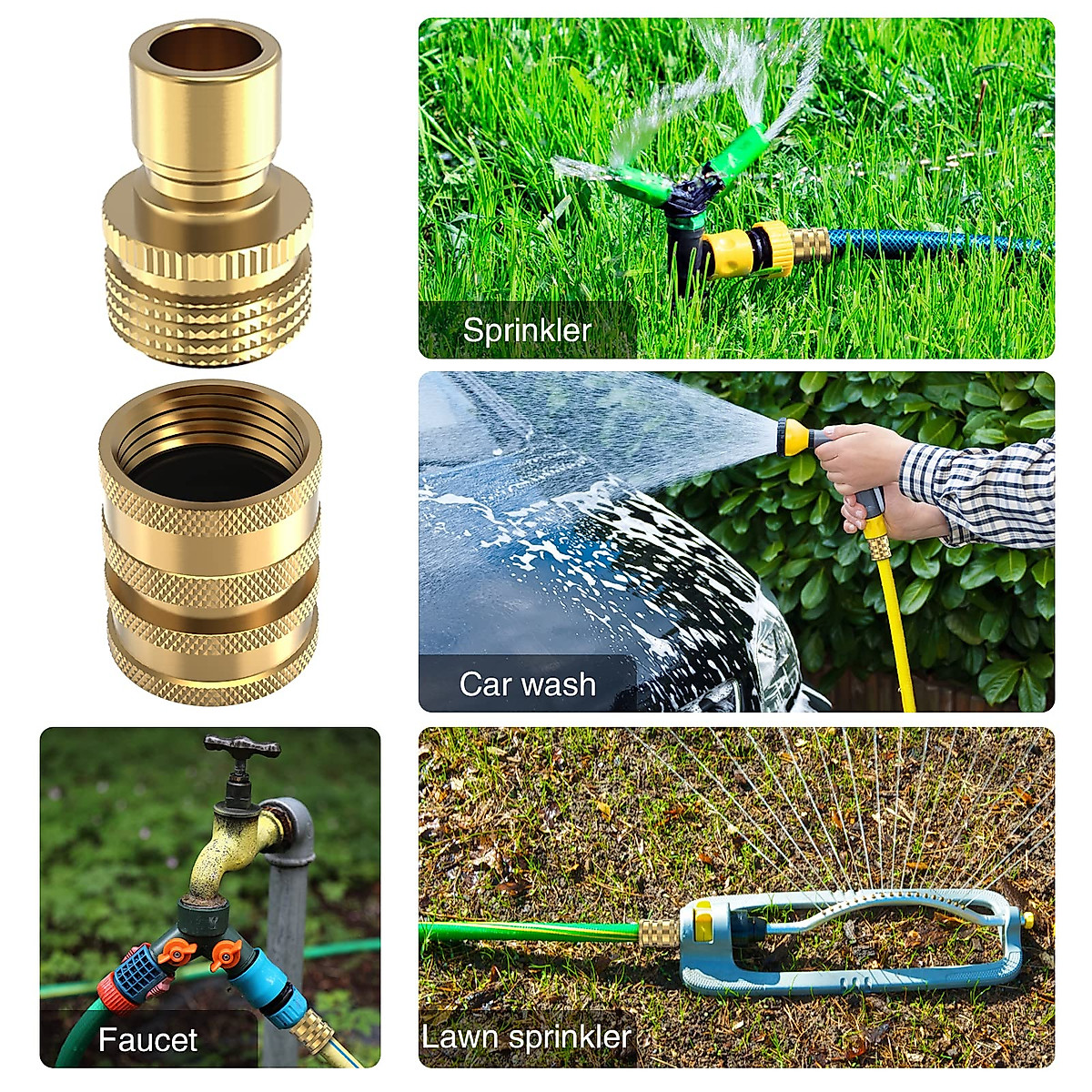 Twinkle Star Garden Hose Quick Connect Water Hose Fitting, 3/4 Inches Brass Male and Female Set (2 Sets of Male & Female Connector)