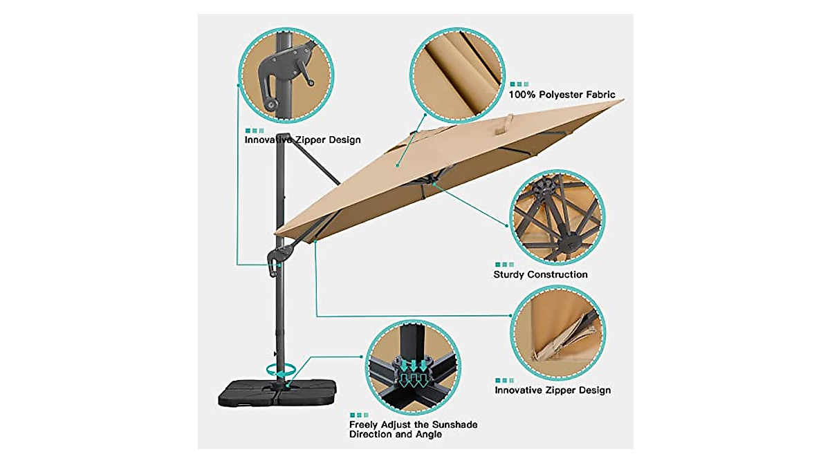Sunnyglade 10x13ft Cantilever Patio Umbrella - 360° Rotation & Tilt