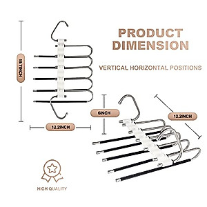 2 Pack Multifunctional Pants Rack, 5 Layers Space Saving Pants Hangers Stainless Steel Clothes Jeans Hangers Clothes Hangers for Pants Jeans Trousers Skirts Scarf