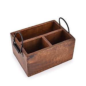 EDHAS 3 Compartment Flatware Caddy, Cutlery Utensil Holder with Metal Handles for Farmhouse Kitchen Decor and Countertop, Dining Table, Office Organizer (8" x 6" x 4")