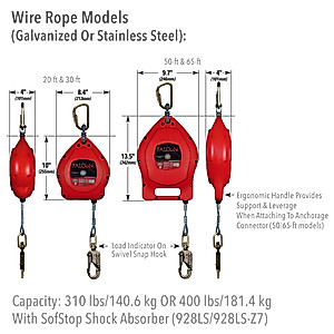 Miller by Honeywell Falcon 20-Foot Self-Retracting Galvanized Wire Lifeline with Swivel/Carabiner & Swivel/Snap Hook (MP20G-Z7/20FT)