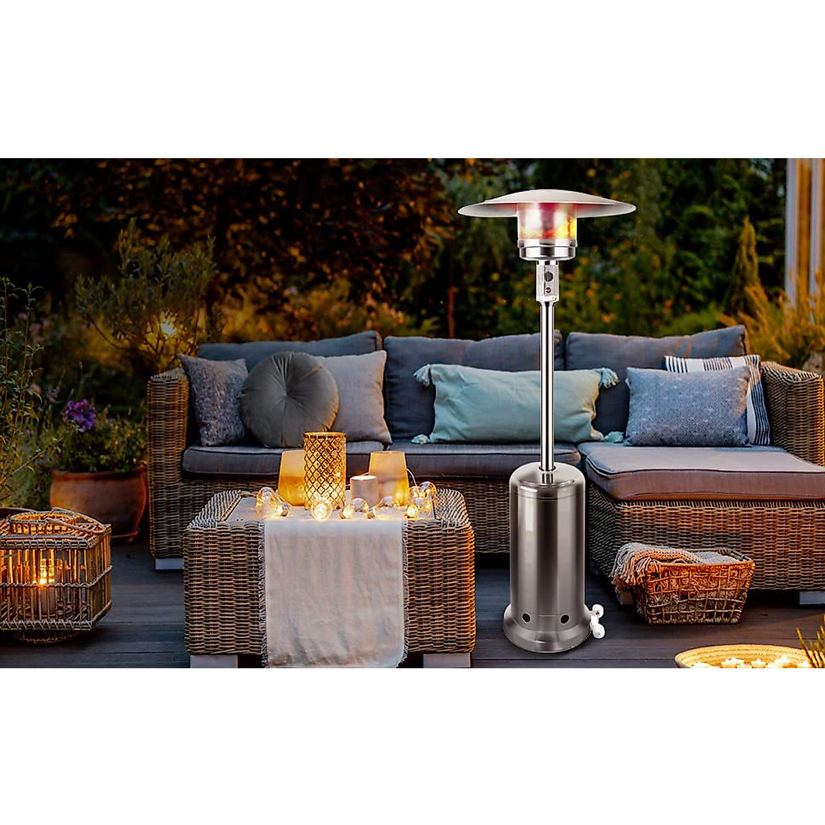 Patio Heater, GreenVines 48000BTU Outdoor Propane Heaters with Anti-tilt & Flame-out Protection System, Stainless Steel Garden Heat Lamp with Wheels for Backyard, Porch, Deck, Outside, ETL Listed…