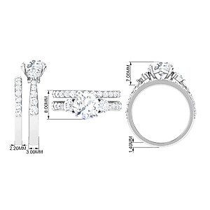Rosec Jewels Certified Moissanite Engagement Ring Set, D-Vs1 Quality, 8mm Round Shape Moissanite Bridal Ring Set - Ideal For Wedding, 14K White Gold, Size:US 6.00