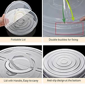 12inch 2 Pack Food Storage Container with Lid and Handle, Reusable 2 Compartments Pizza Slice Storage Container, Round Pie Carrier Leftover Pizza Keeper for Food Cake Cheesecake Tortilla Pastry