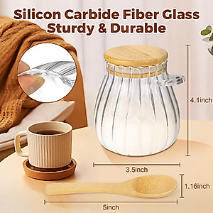 holoith Sugar Container with Bamboo Lid and Spoon,15 oz Sugar Bowl Glass Jar for Coffee Bar Accessories Coffee Canister Kitchen Decor Housewarming Gift Christmas Refillable Design
