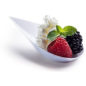 Zappy 100 Tear Drop Mini Appetizer Plates - Mini Dessert Plates White Tasting Spoons Plastic Mini Spoons Dessert Spoon Teardrop Asian Spoon Small Mini Dessert Bowls Serving Cup Horderves Plates