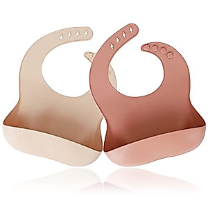 Socub Silicone Baby Bibs, Comfortable Waterproof Silicone Bibs for Baby Girl, BPA Free, with Food Catcher Pocket, Muted, Cream
