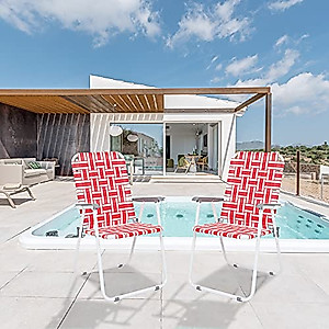Guangshuohui Set of 2 Patio Lawn Webbed Folding Chairs, Outdoor Beach Chair Portable Camping Chair, Webbed Folding Chair for Yard, Garden (Red & White)