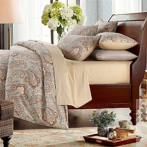 ABREEZE Cotton Damask Queen Duvet Cover Set Paisley Bedding Set 1 Duvet Cover with 2 Pillowcases 100% Egyptian Long-Staple Cotton Khaki,3pcs