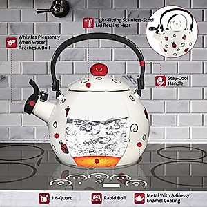 Whistling Tea Kettle for Stove Top Enamel on Steel Teakettle, Supreme Housewares Ladybug Design Teapot Water Kettle Cute Kitchen Accessories Teteras (1.6 Quart, Ladybug)
