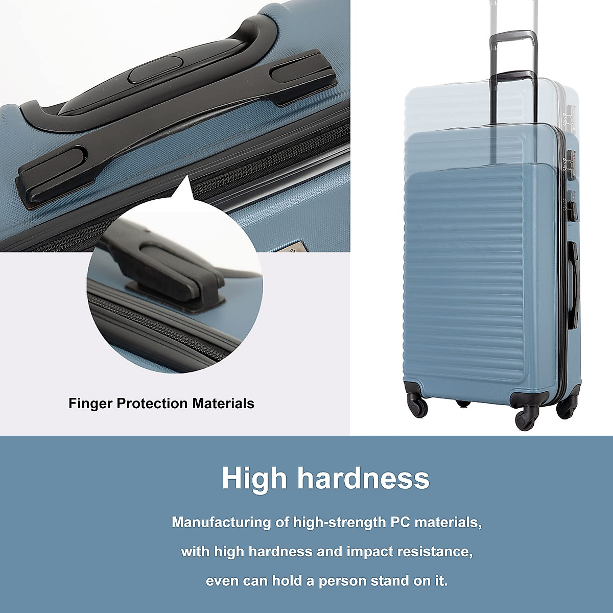 Tripcomp Luggage Sets 3piece Set Hardshell Luggage with Spinner Wheels, TSA Lock, Travel Suitcase Sets, 20 Inch Carry On, 24 Inch Mid-size, 28 Inch Large siutcase (Blue)