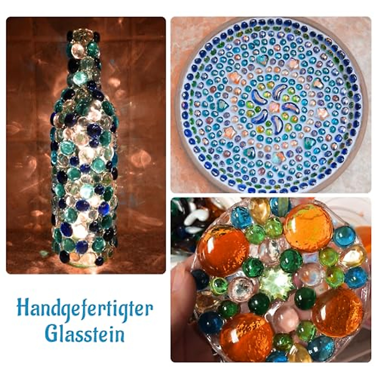 ABSOFINE Glass Gems, 900g Blended Fire Glass Beads,Colour Glass Stones Flat Bottom Beads for Home Decorative Art Craft Vase Filler(About 200 PCS)