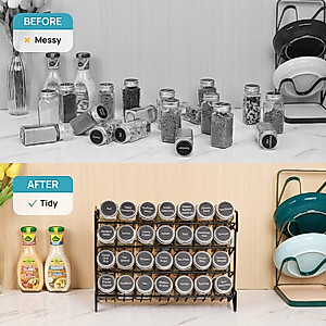 Vtopmart 4-Tier Spice Rack Organizer with 28 Empty Glass Jars and 432 Labels, Rust Resistant Metal, Black, Countertop, Cabinet, Kitchen and Pantry