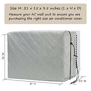 Indoor Air Conditioner Cover, AC Unit Window Cover for Inside Double Insulation with Elastic Drawstring 21L x 15H x 3.5D inches Grey