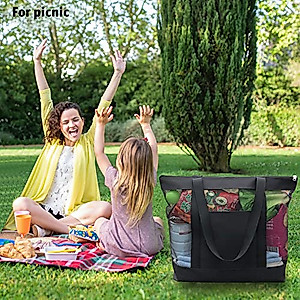 hsmyank 2Pack Lightweight Mesh Tote Bag,Sandproof Beach Bags with Zipper &Double Pocket For Groceries,Poolside,Travel,Toys,Gym (Black)