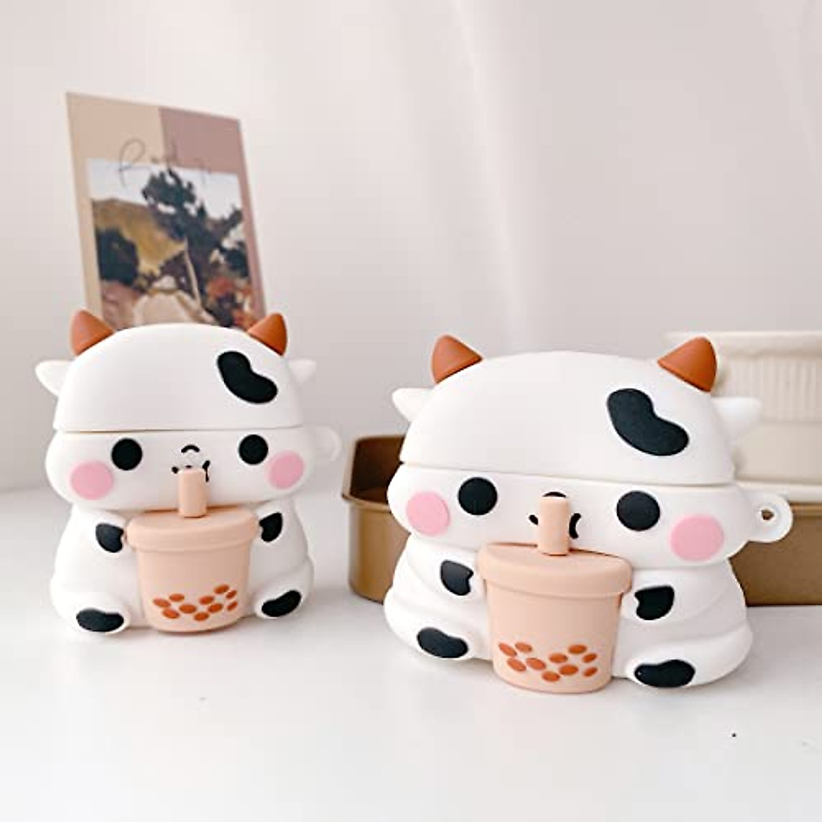 HENJI Case for Airpods 3rd Generation 2021 New, 3D Silicone Cute Cool Fun Cartoon Kawaii Fashion Boba Tea Cover with Keychain for Kids Teens Boys Girls (Boba Tea Cow)