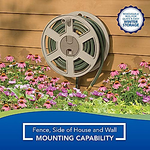 Suncast Sidetracker Garden Hose 100 ft Wall Mounted Tracker with Removable Reel Fully Assembled, feet, Taupe