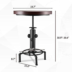 Dragosum Industrial Bar Table Adjustable Height Round Pub Table, Bistro Table Cocktail High Table with Wood Top and Metal Base for Dining Bistro Cafe Home Bar