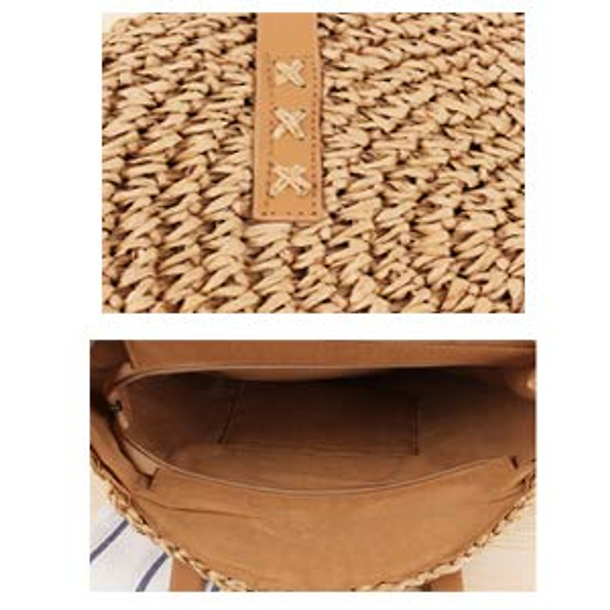 Donalworld Women Round Straw Pompom Shoulder Bag Corn Summer Woven Bags Coffee